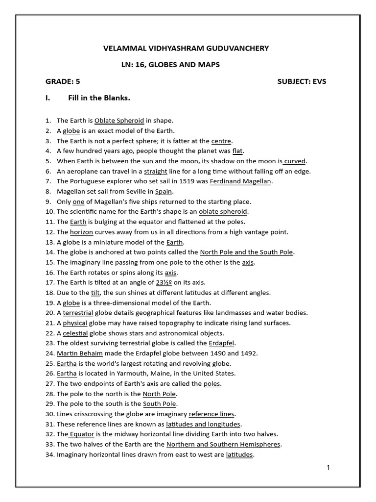 Grade 5^j Evs^j Ln 16 Worksheet | PDF | Latitude | Equator
