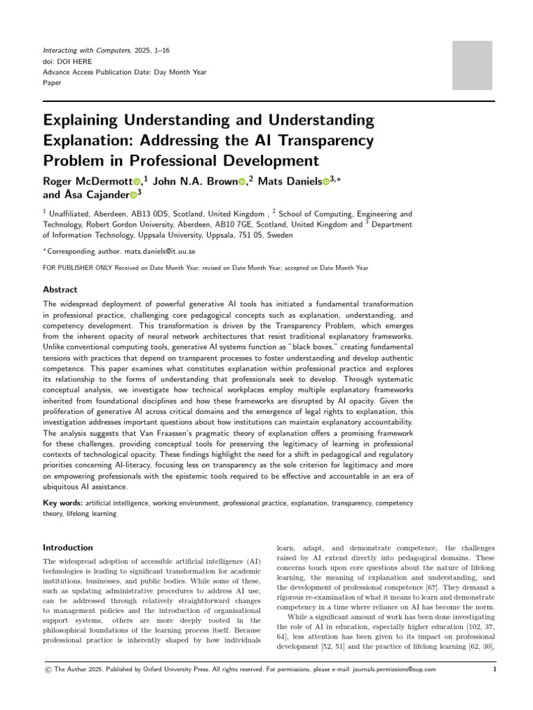 AI Transparency in Professional Development | PDF | Epistemology ...