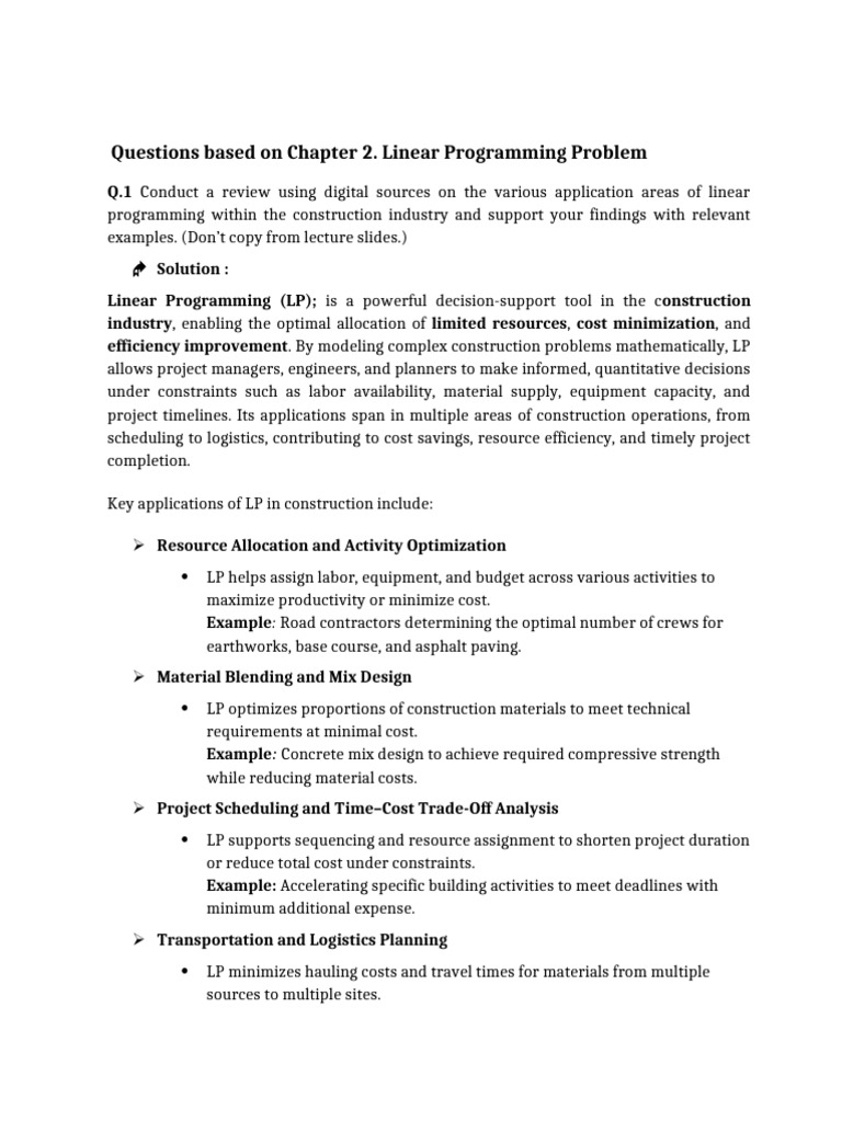 Linear Programming in Construction Applications | PDF | Mathematical ...