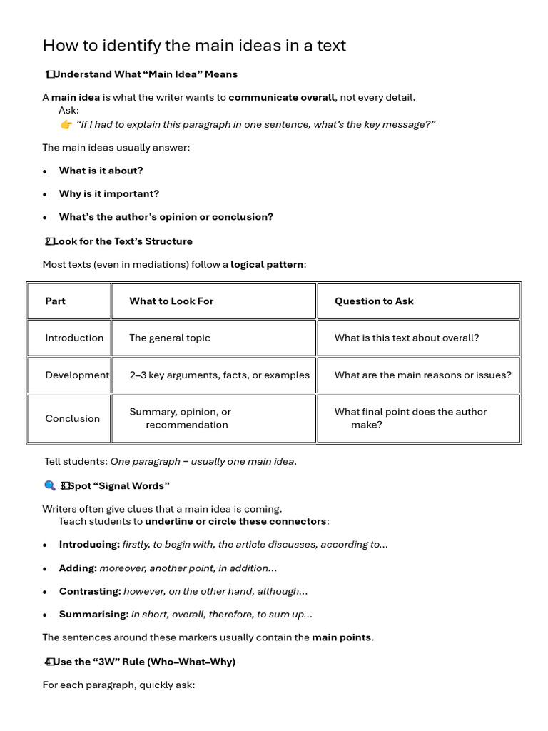 How to identify the main ideas in a text | PDF | Human Communication