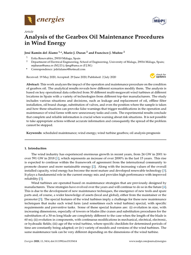 Analysis of the Gearbox Oil Maintenance Procedures in Wind Energy | PDF ...