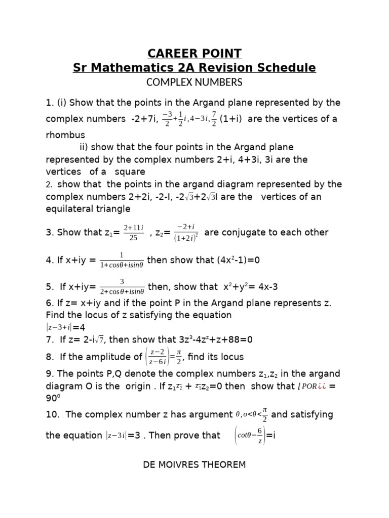 Complex Numbers and Geometry Revision | PDF | Ellipse | Perpendicular