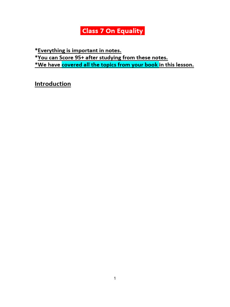 Class 7 Equality Notes and Insights | PDF | Caste | Democracy