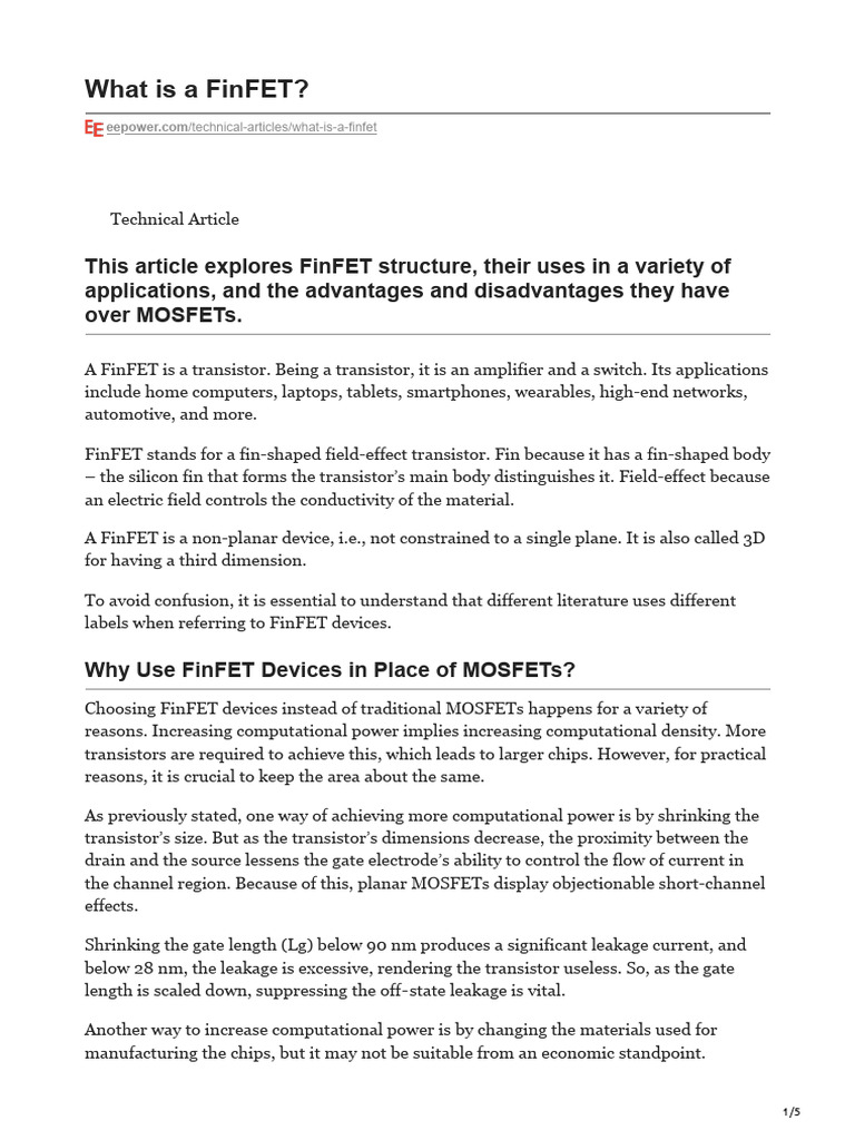 Understanding FinFET Technology | PDF | Mosfet | Field Effect Transistor