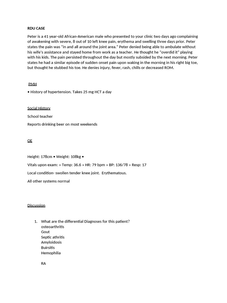 Gout Diagnosis and Management Case Study | PDF | Gout | Diseases And ...