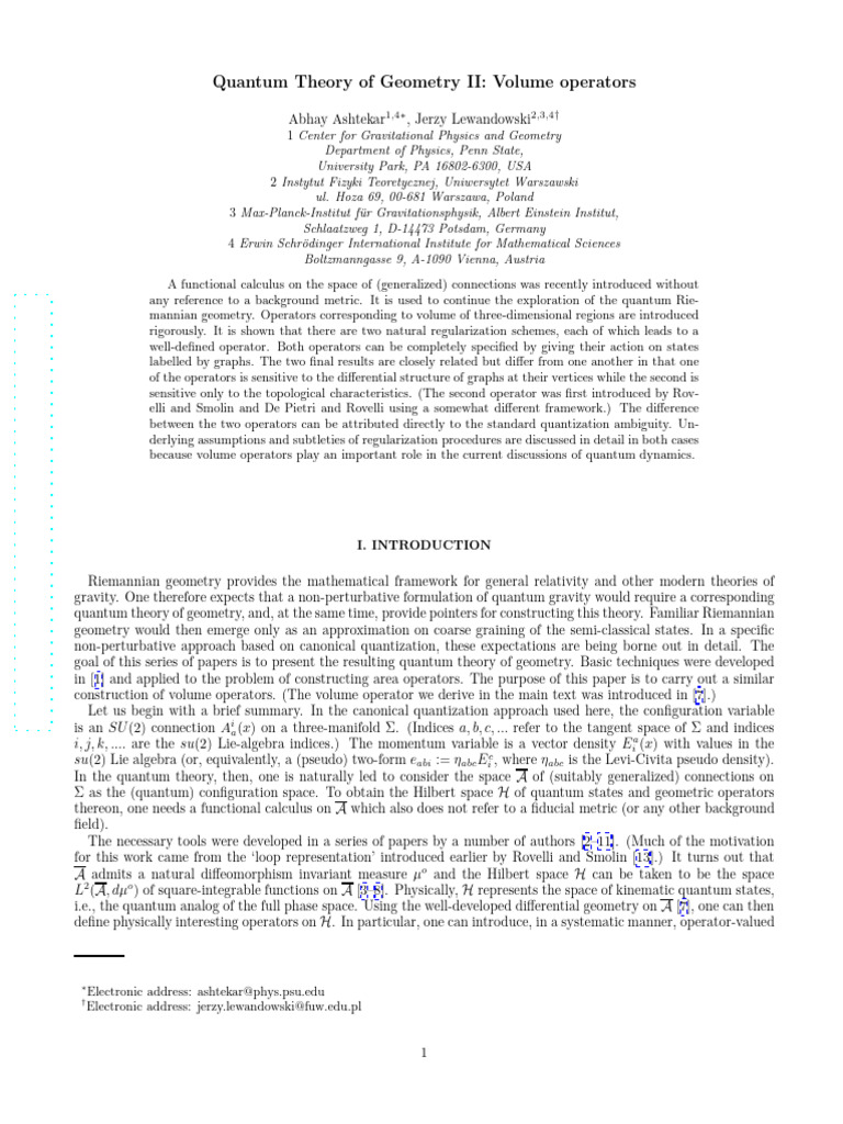 [Ashtekar; Lewandowski] Quantum Theory of Geometry II Volume Operators ...