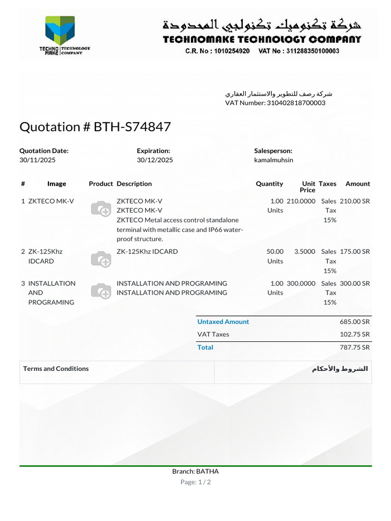 Quotation - BTH-S74847 (2) | PDF | Business | Taxes
