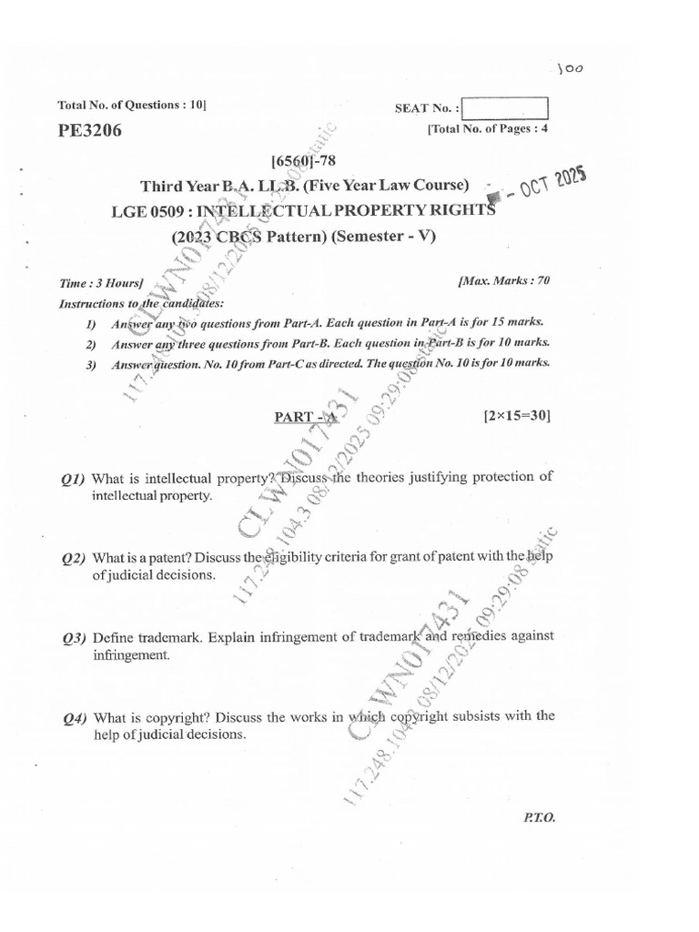 IPR QPs | PDF | Intellectual Property | Trips Agreement