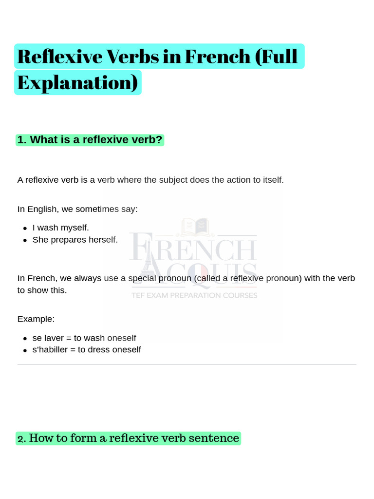 Understanding French Reflexive Verbs | PDF | Subject (Grammar ...