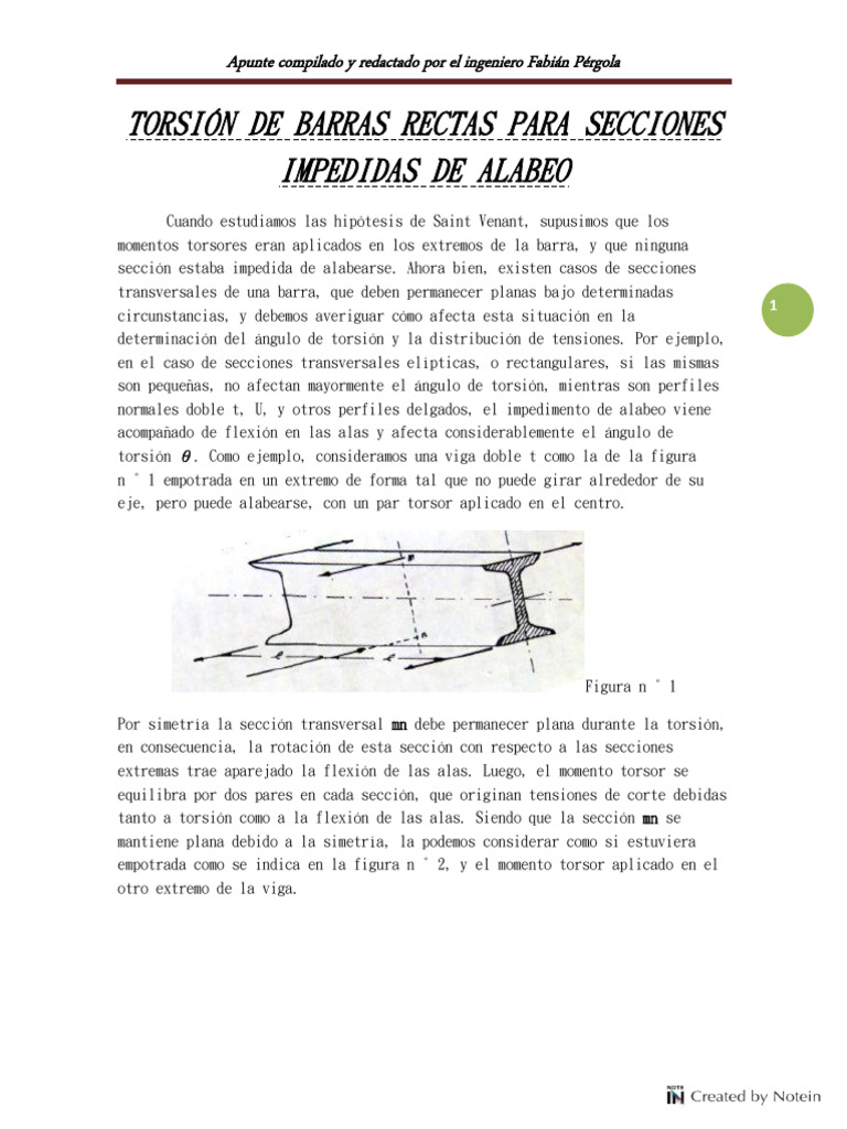 Torsión de Barras Rectas Para Secciones Impedidas de Alabeo (1) | PDF ...