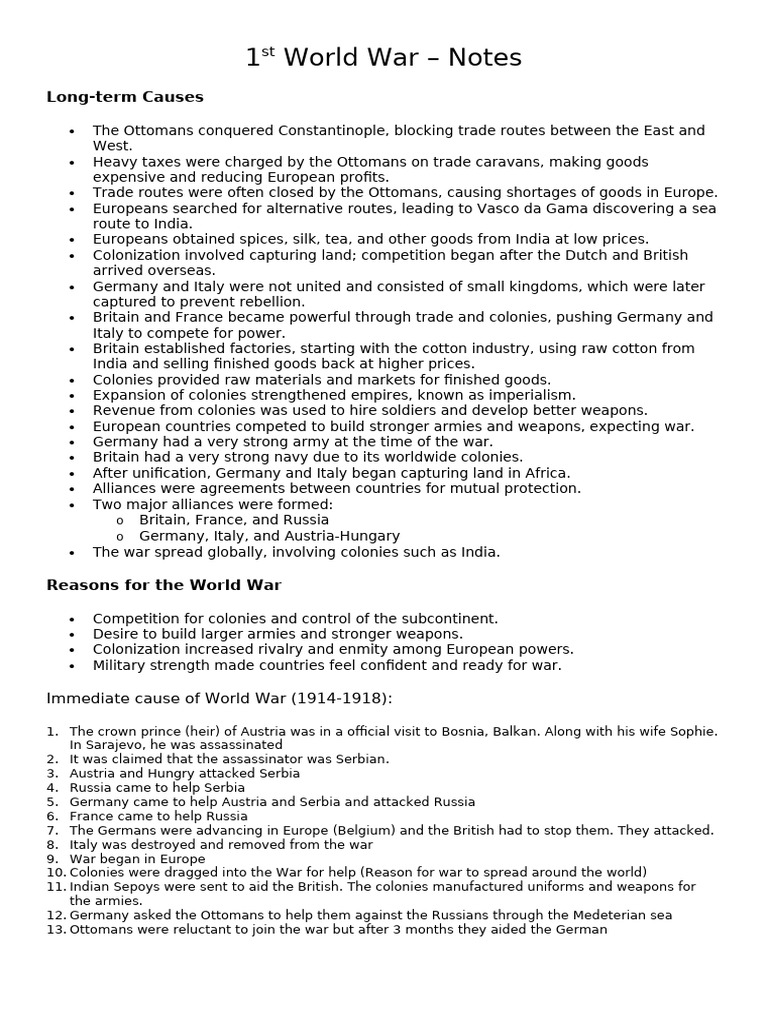 1st World War - Extended Notes | PDF | Trench Warfare | Vladimir Lenin