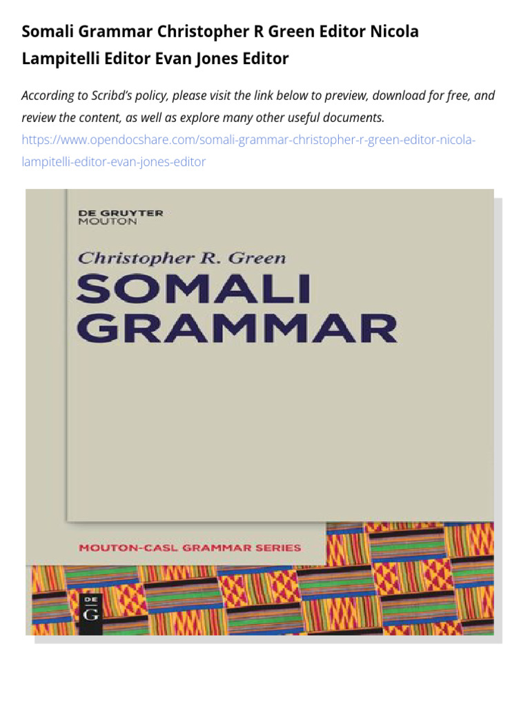Somali Grammar Christopher R Green Editor Nicola Lampitelli Editor Evan ...