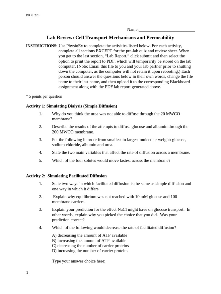 Cell Transport Mechanisms Lab Review | PDF | Osmosis | Cell Biology