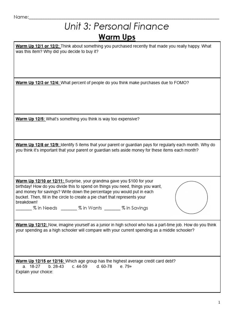 Unit 3 Personal Finance Packet | PDF | Bonds (Finance) | Credit Card