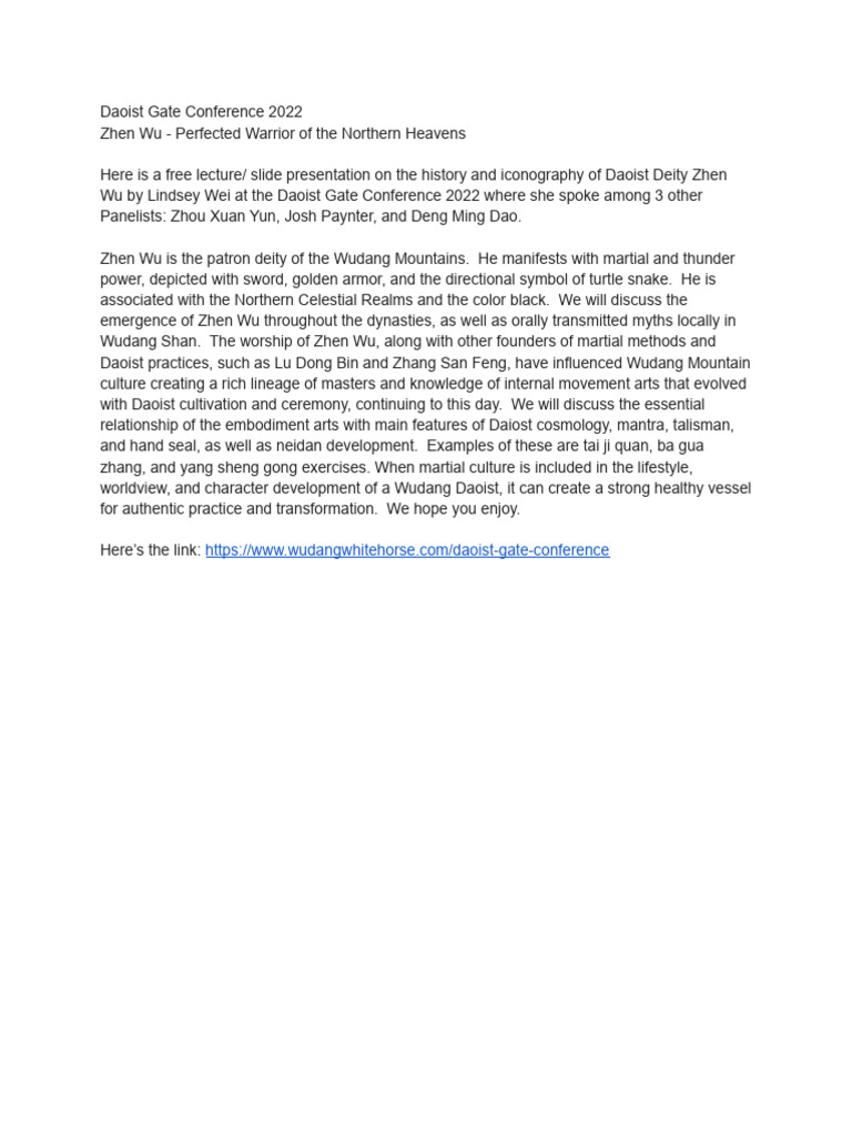 Welcome to Zhen Wu - Perfected Warrior of the Northern Heavens (1) | PDF