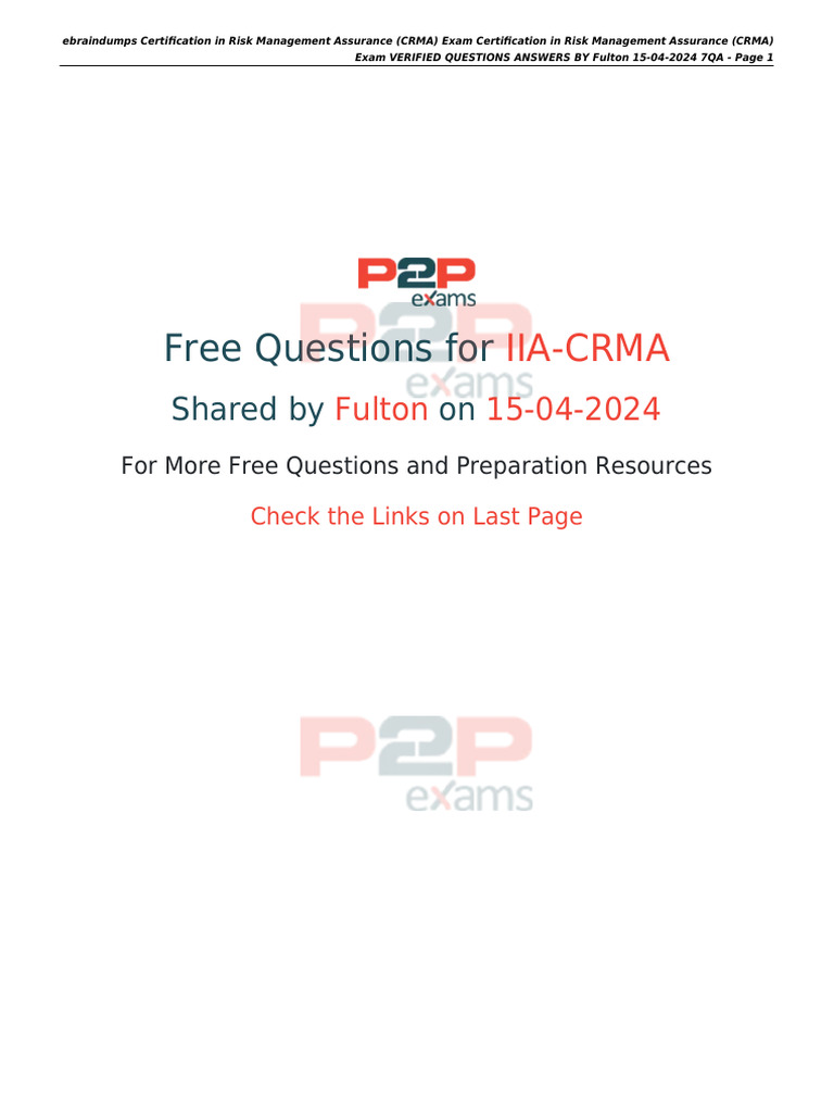 CRMA EXAM 3 | PDF | Internal Audit | Audit