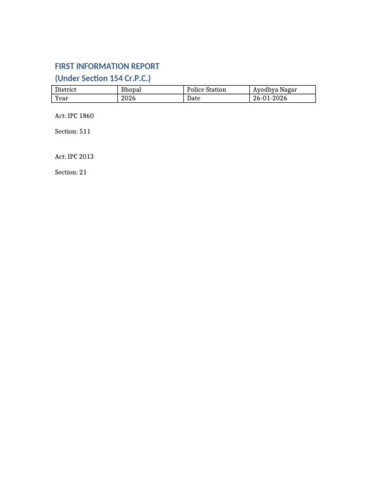 FIR for IPC 511 & 21 in Bhopal | PDF