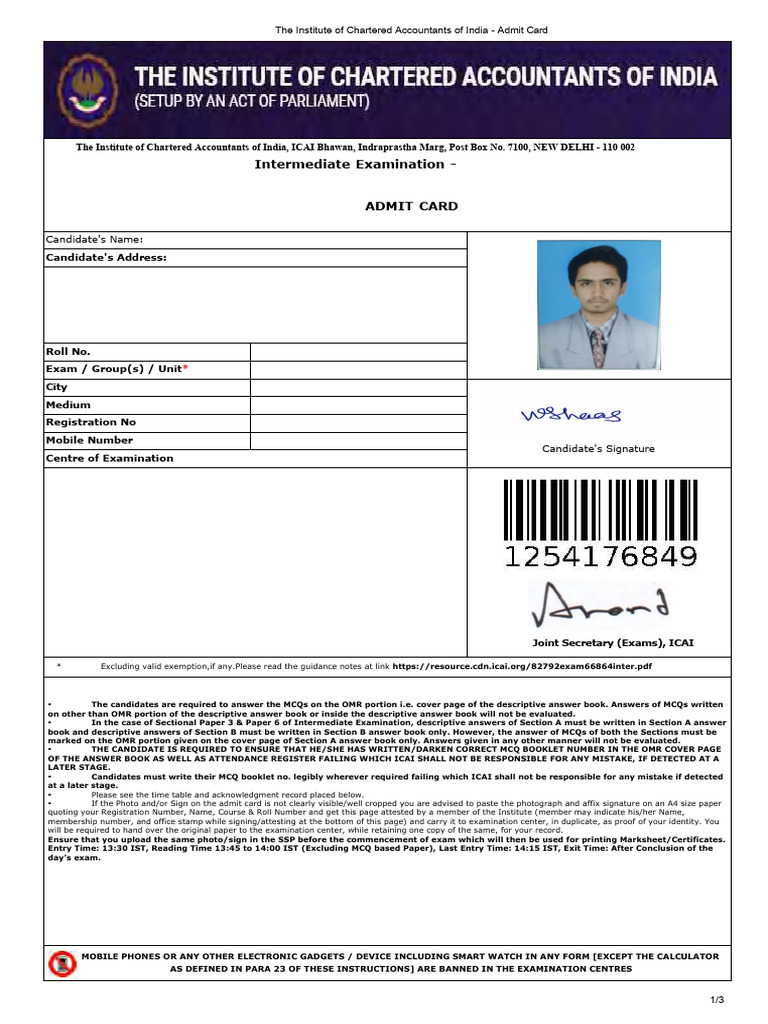 Admit Card JAN 25 | PDF | Multiple Choice