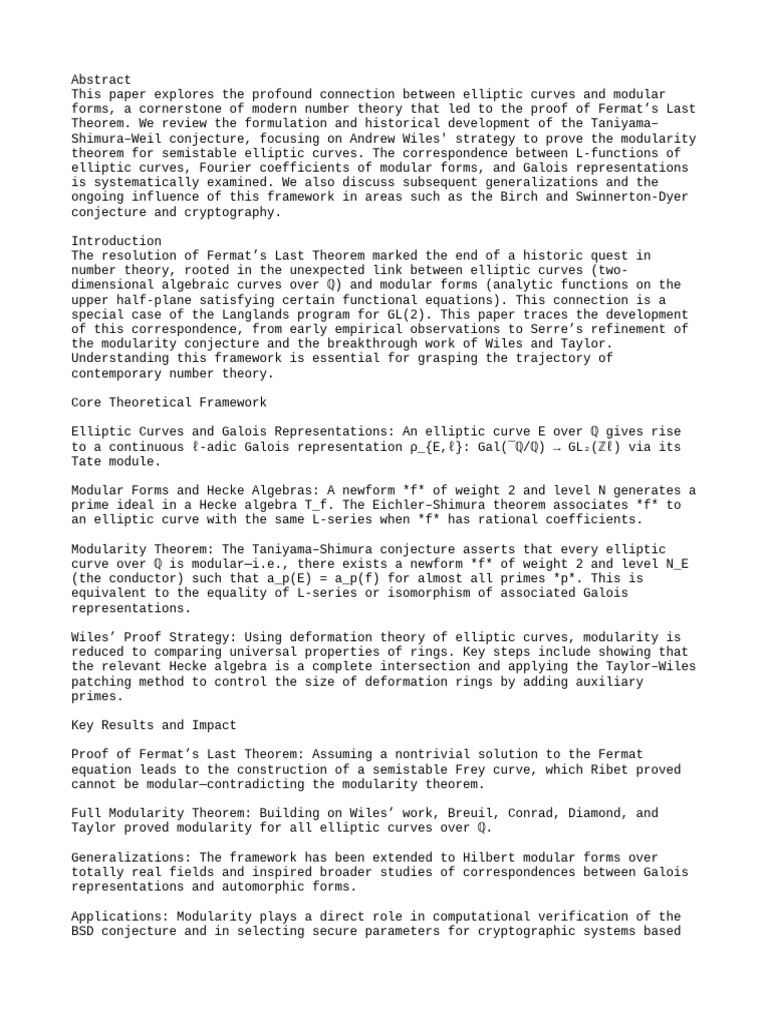 Elliptic Curves and Modular Forms Explained | PDF | Number Theory ...
