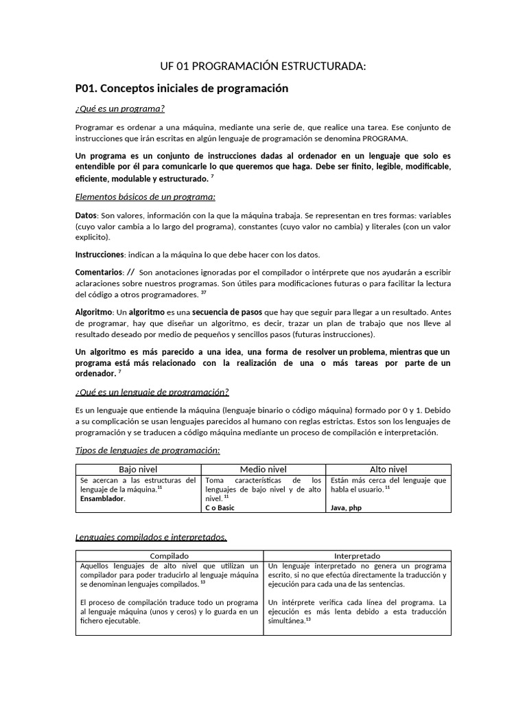 Uf 01 Programación Estructurada | PDF | Lenguaje de programación | Programa de computadora