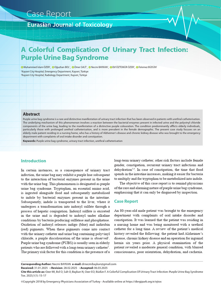 A Colorful Complication of Urinary Tract Infection_ Purple Urine Bag ...