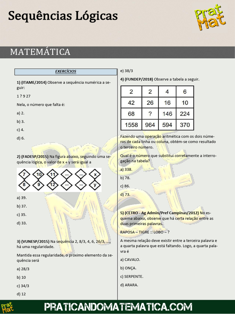 Lista de Exercicios de Sequencias Logicas | PDF | Matemática