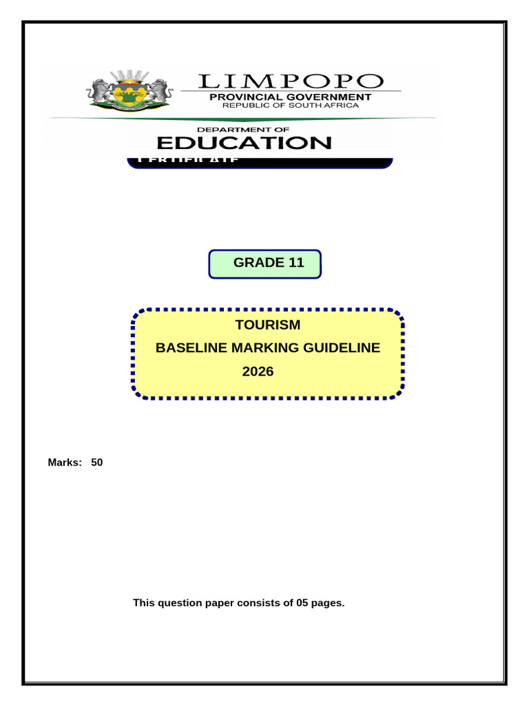 Grade 11 Tourism Baseline Assessment 2026 | PDF | Tourism
