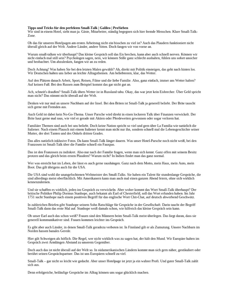 Tipps Und Tricks Für Den Perfekten Small-Talk _ Galileo _ ProSieben | PDF
