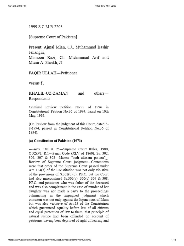 1999 S C M R 2203 | PDF | Hadith | Justice