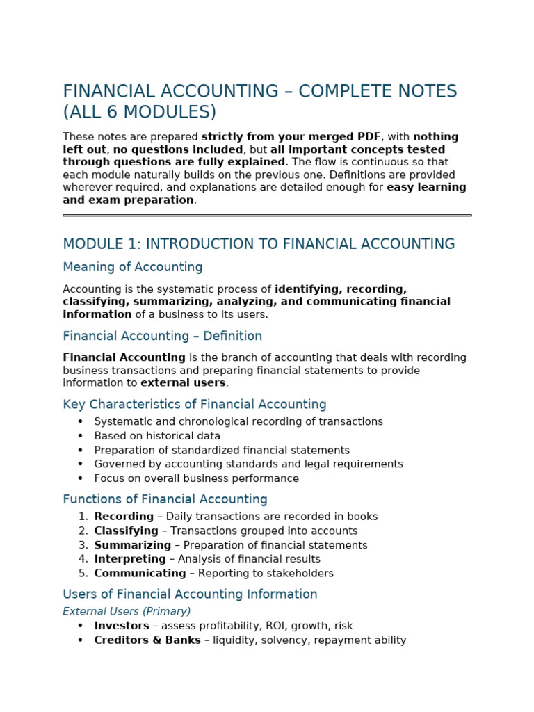 Financial Accounting – Complete Notes (All 6 Modules) | PDF | Debits ...
