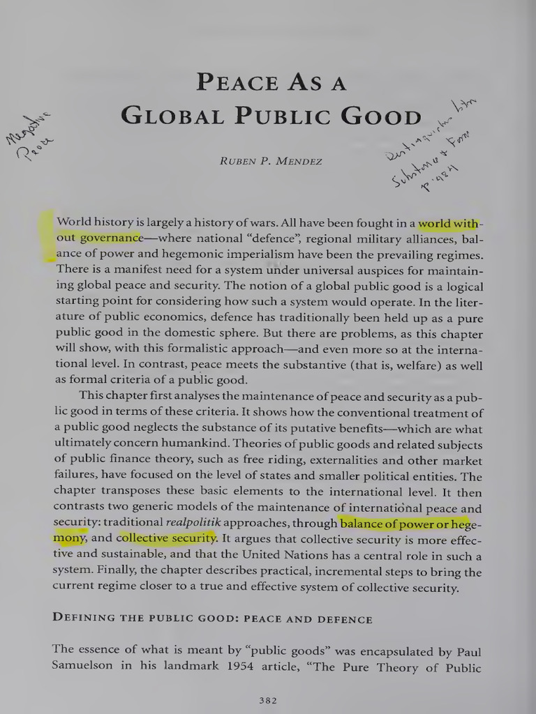 Global Peace as a Public Good Analysis | PDF | Public Good | United Nations