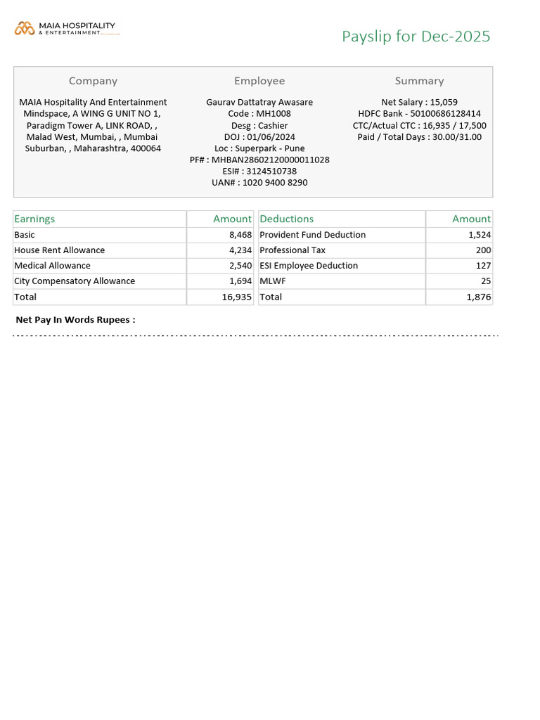Payslip Dec 2025 | PDF