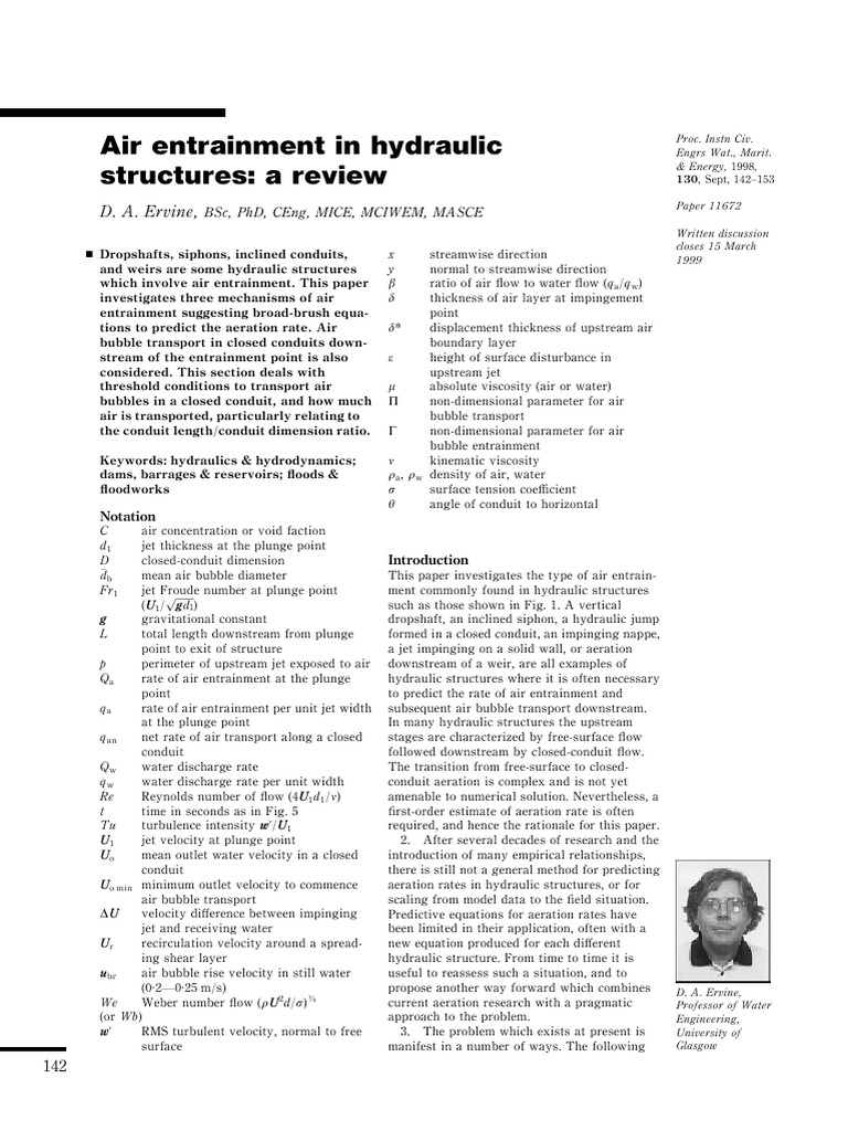 Ervine_Air Entrainment in Hydraulic Structures | PDF | Vortices ...