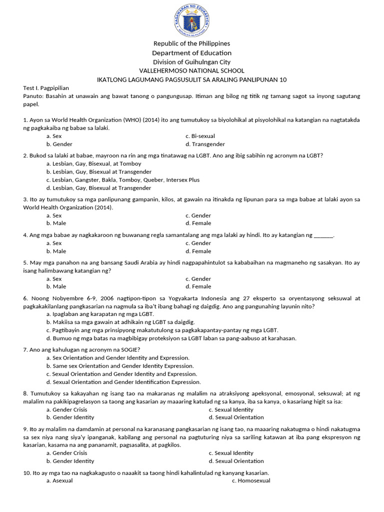 Pt AP 10 q3 Melc With Key | PDF