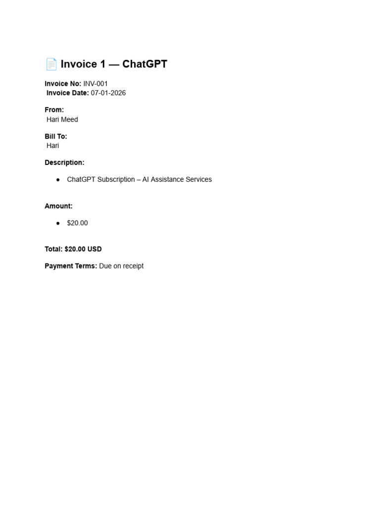 ChatGPT Subscription Invoice INV-001 | PDF