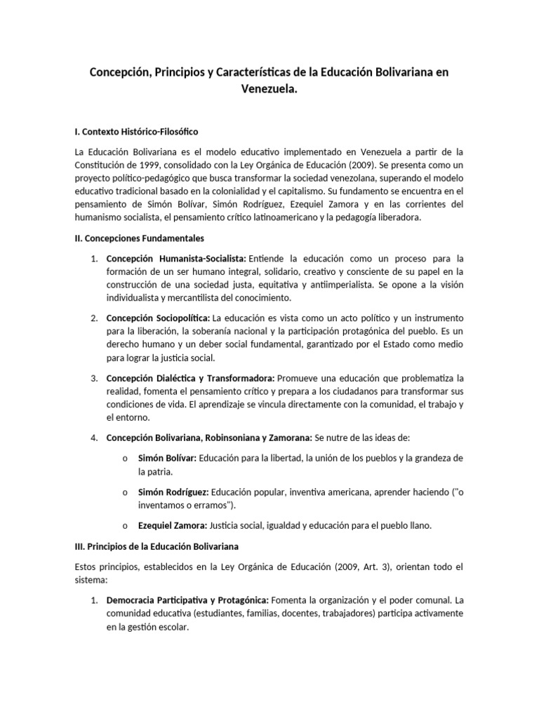1. Conceptos, Principios y Características de La Educación Bolivariana ...