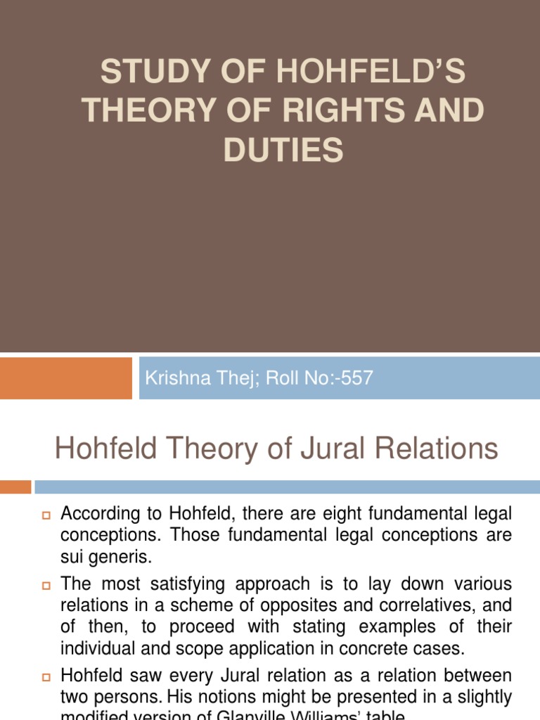 Study of Hohfeld's Theory of Rights and Duties | PDF | Rights | Ethical ...