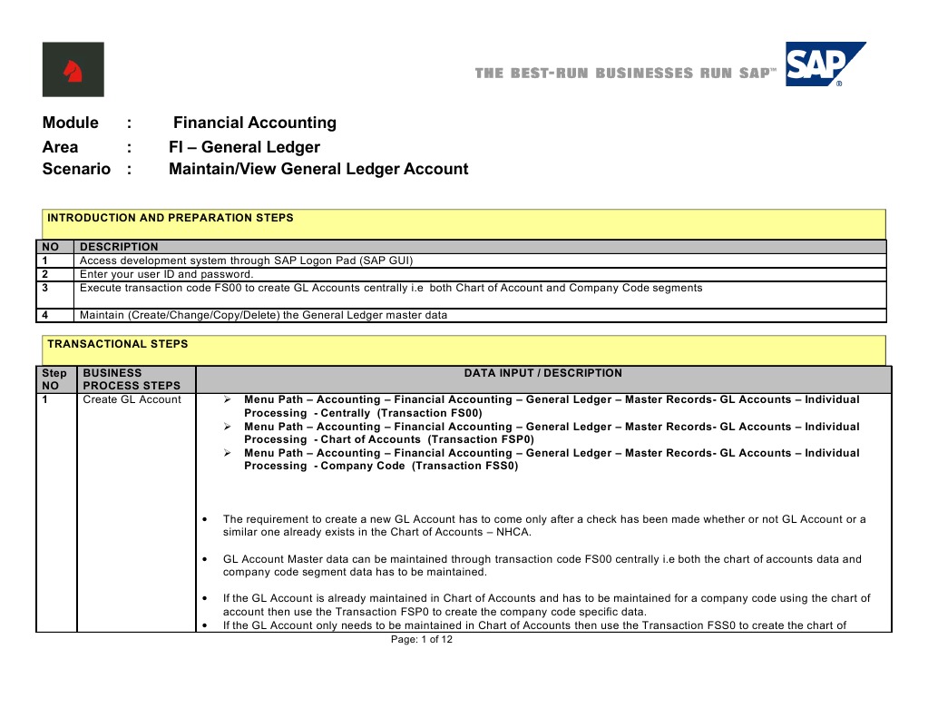 Creating GL Accounts in SAP FS00 | PDF | Business Process | Accounting