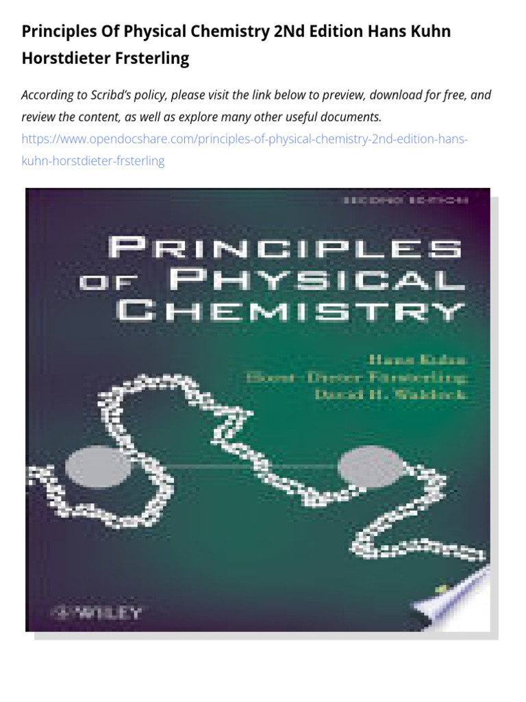 Principles Of Physical Chemistry 2nd Edition Hans Kuhn Horstdieter ...