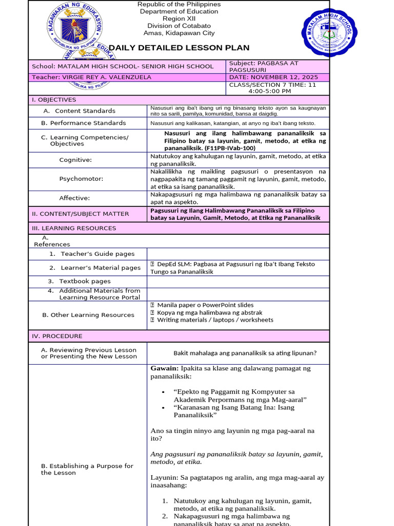 Pagbasa at pagsuri dlp 1 | PDF | Psychological Concepts | Human ...