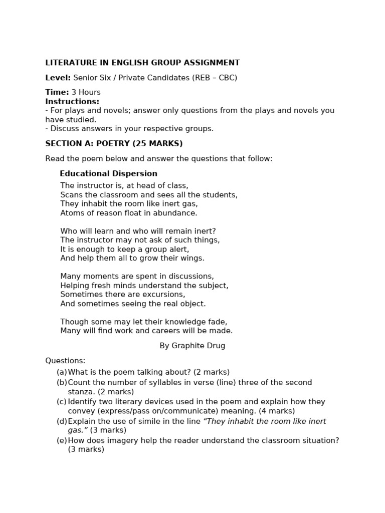 English Literature Group Assignment Guide | PDF | Poetry