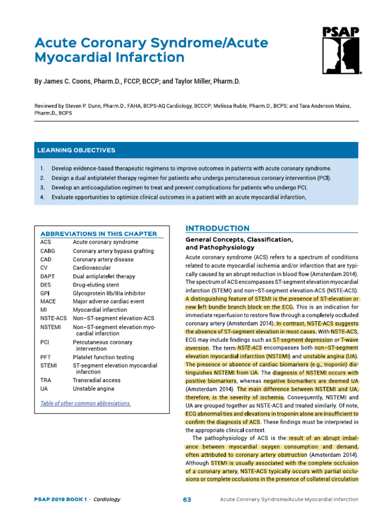 Acs 2019 Psap | PDF | Percutaneous Coronary Intervention | Thrombosis