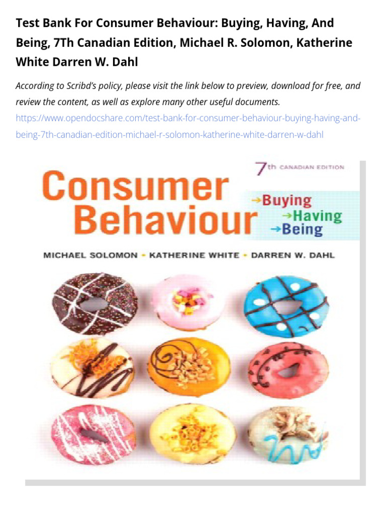 Test Bank for Consumer Behaviour: Buying, Having, and Being, 7th ...