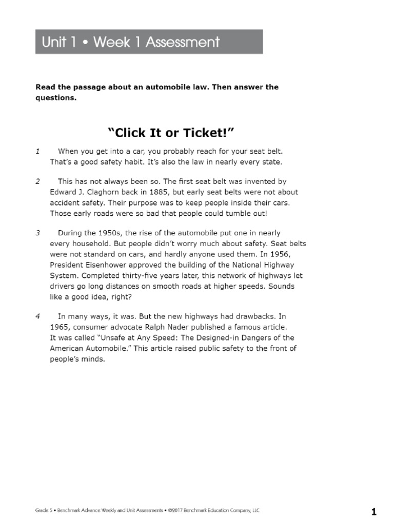 BA Grade 5 Unit 1 Week 1 Assessment | PDF