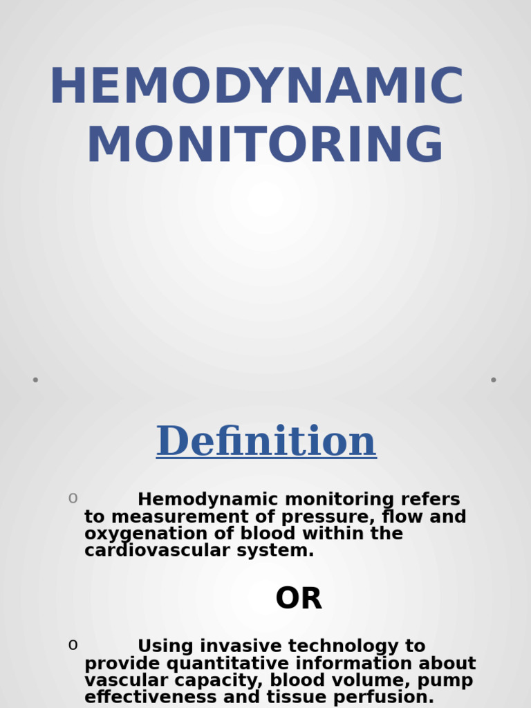 Hemodynamic Monitoring Overview | PDF | Blood Pressure | Hemodynamics