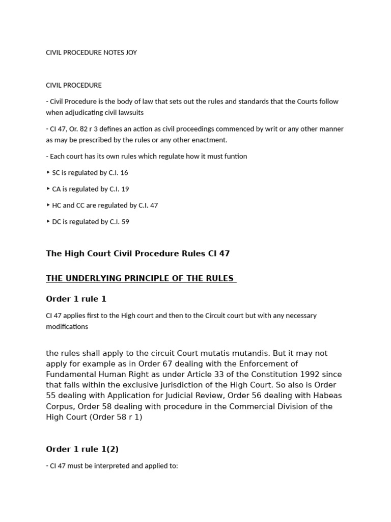 Civil Procedure Notes Joy | PDF