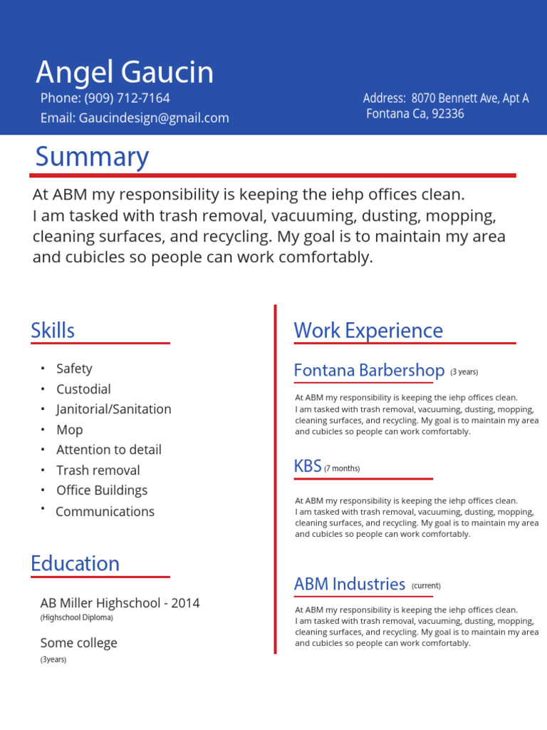 Angel Gaucin: Custodial Services Profile | PDF