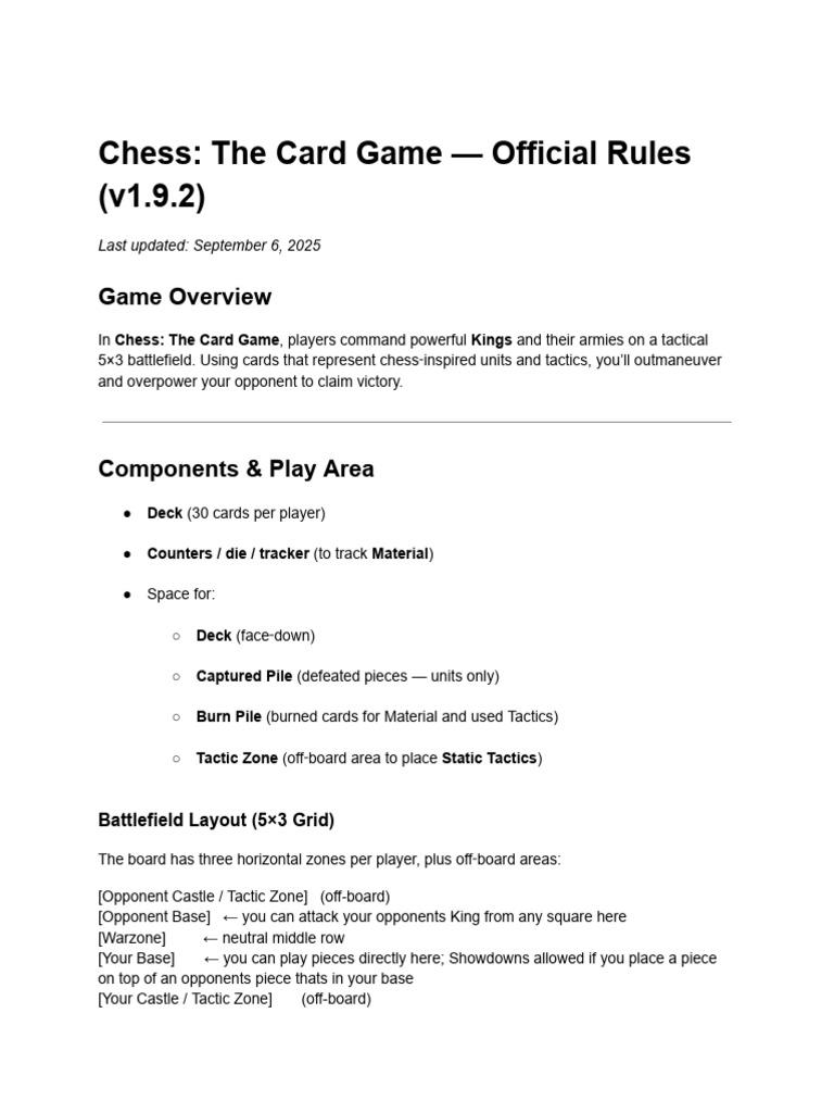 Chess Card Game Rules Guide | PDF | Games Of Mental Skill | Tabletop Games