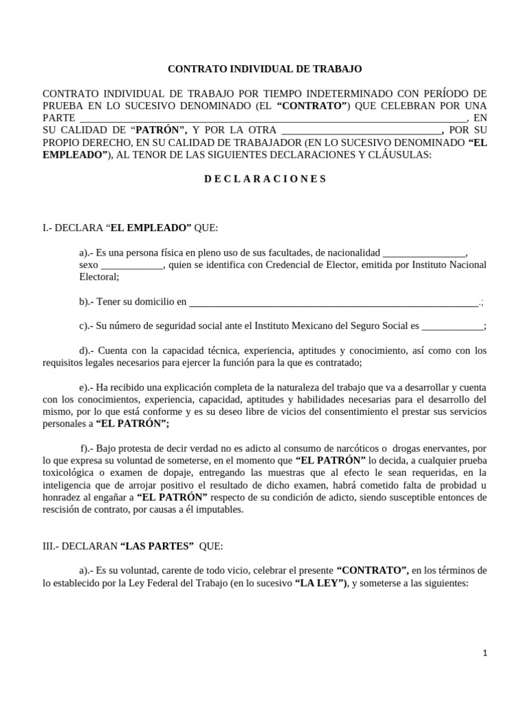 Contrato Individual de Trabajo Indeterminado | PDF | Salario