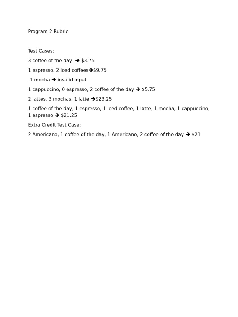 Program 2 Rubric (Example Test Cases) | PDF
